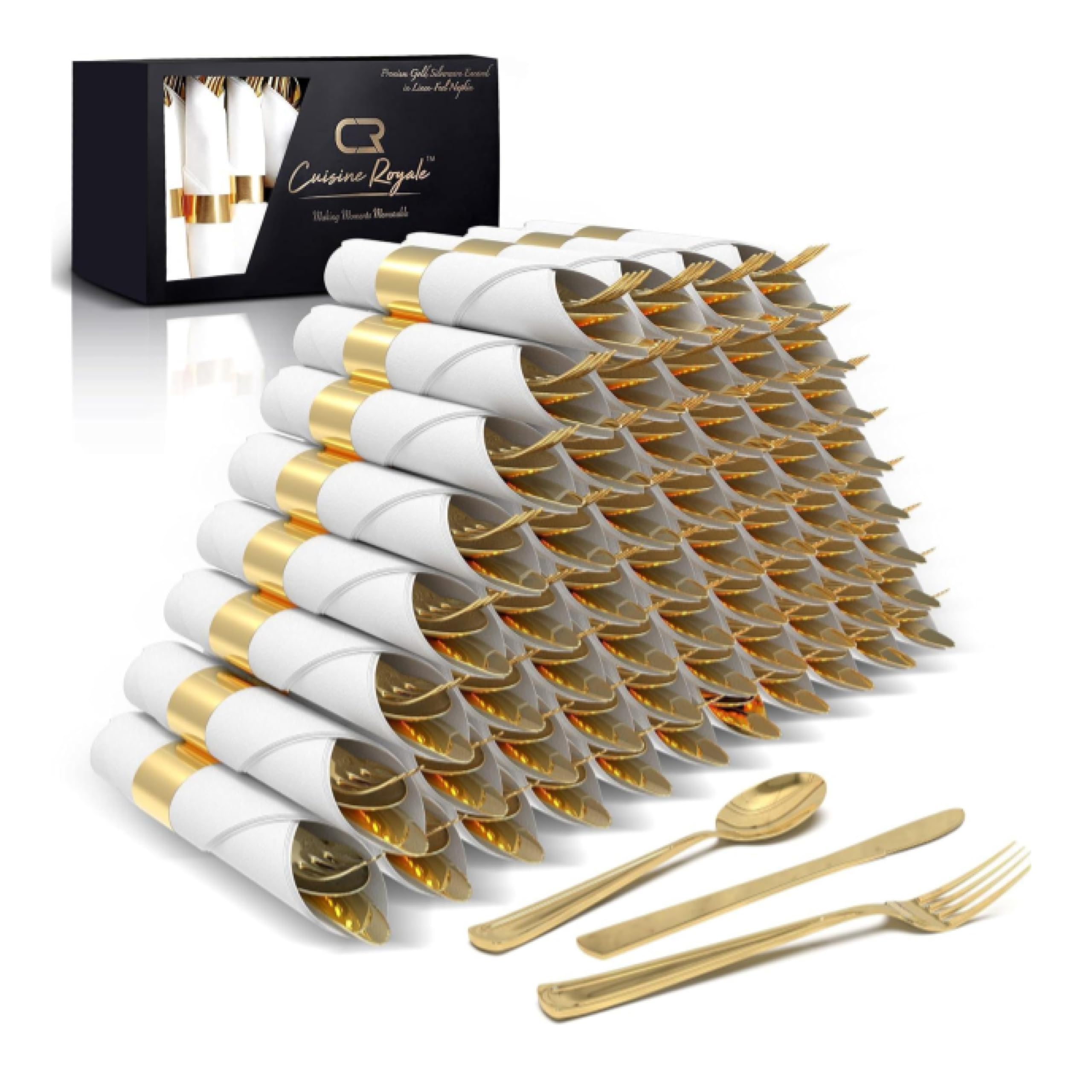 Prestee 50 Pre-Rolled Gold Silverware Set - 200-Piece Disposable ...