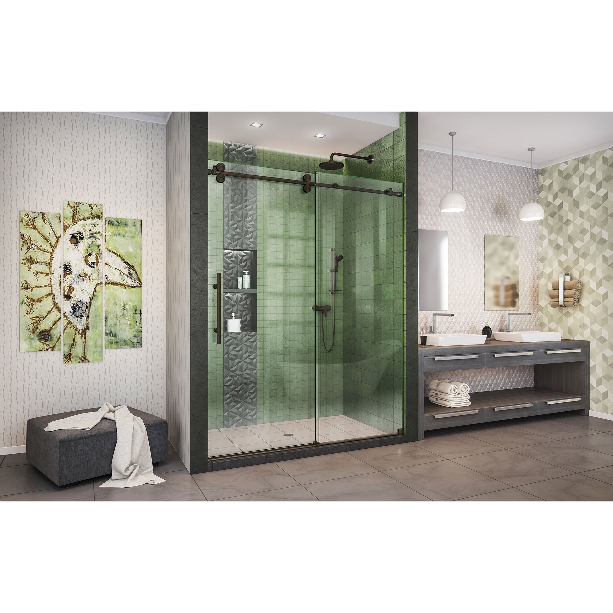 DreamLine Enigma-XO 56-60 in. W x 76 in. H Fully Frameless Sliding Shower Door in Oil Rubbed ...