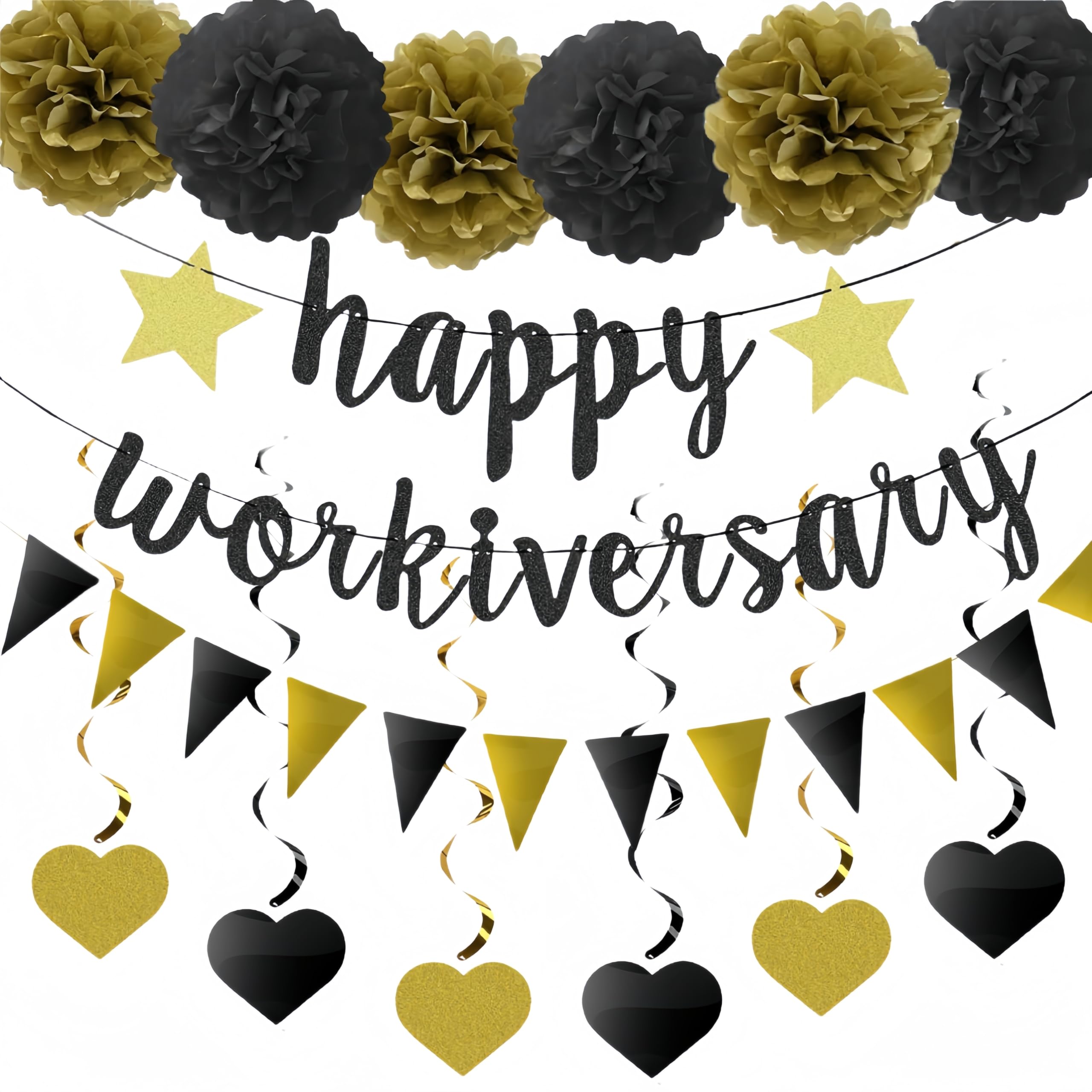Happy Workiversary Banner Sign Black Gold Glitter Work Anniversary ...