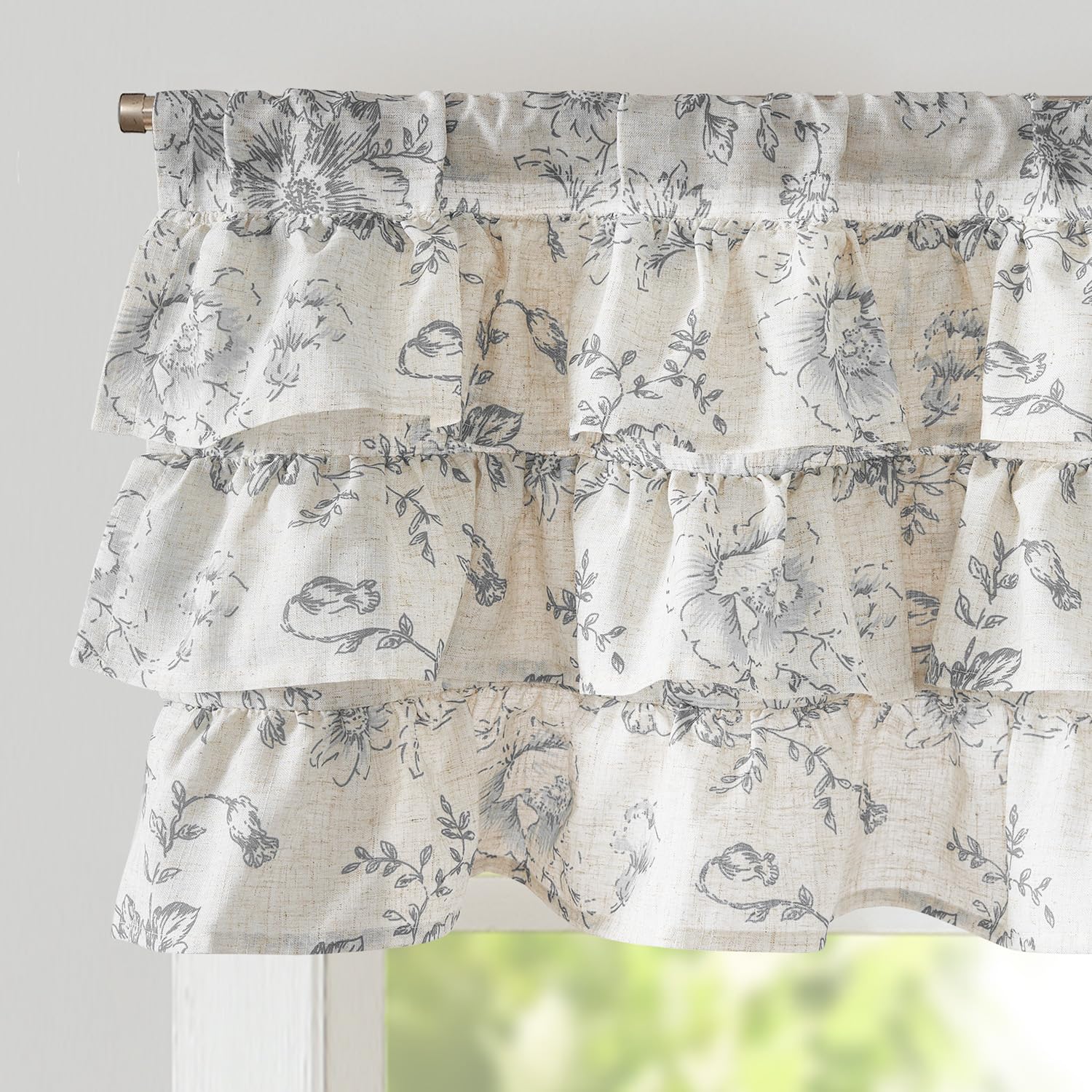 jinchan Ruffled Floral Valance Gray Shabbychic Small Window Curtain 18 ...