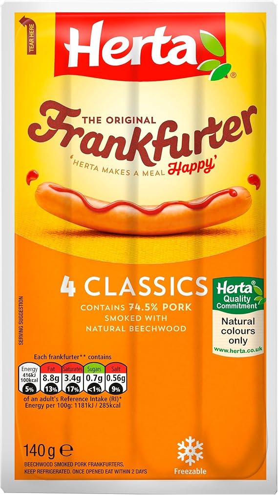 Herta 4 Frankfurters Hot Dogs, 140 g: Amazon.co.uk: Prime Pantry