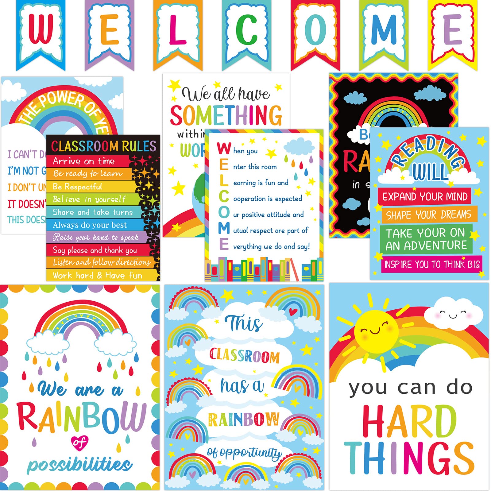 Mua gisgfim 17 Pieces Rainbow Classroom Motivational Posters Welcome ...