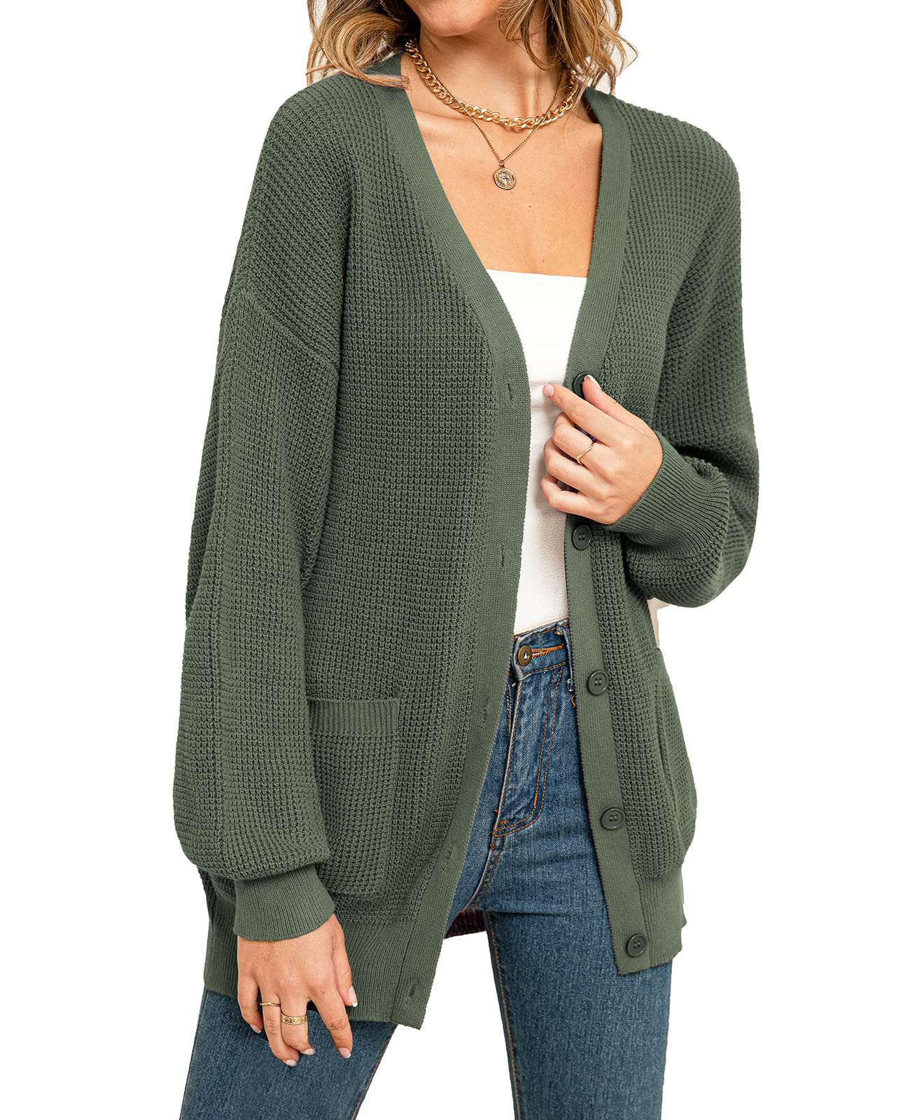 QUALFORT Women's 100% Cotton Cardigan Sweaters for Women Button Down ...