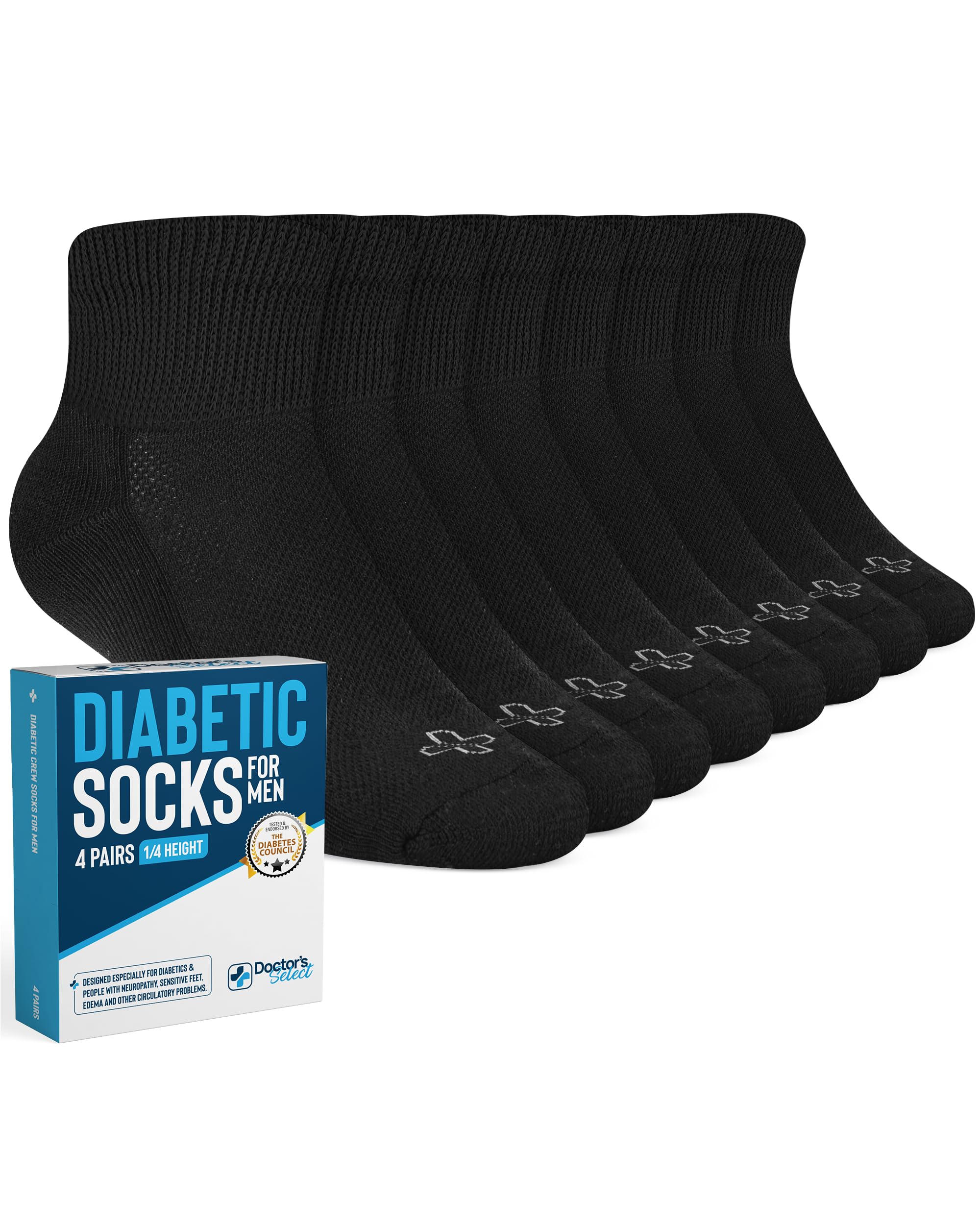Doctor's Select Diabetic Socks for Men - 4 Pairs Ankle Black Diabetic ...