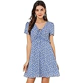 SAIKESIGIRL Flowy Ruffle Dresses for Women Pleated Sexy V Neck Blue ...