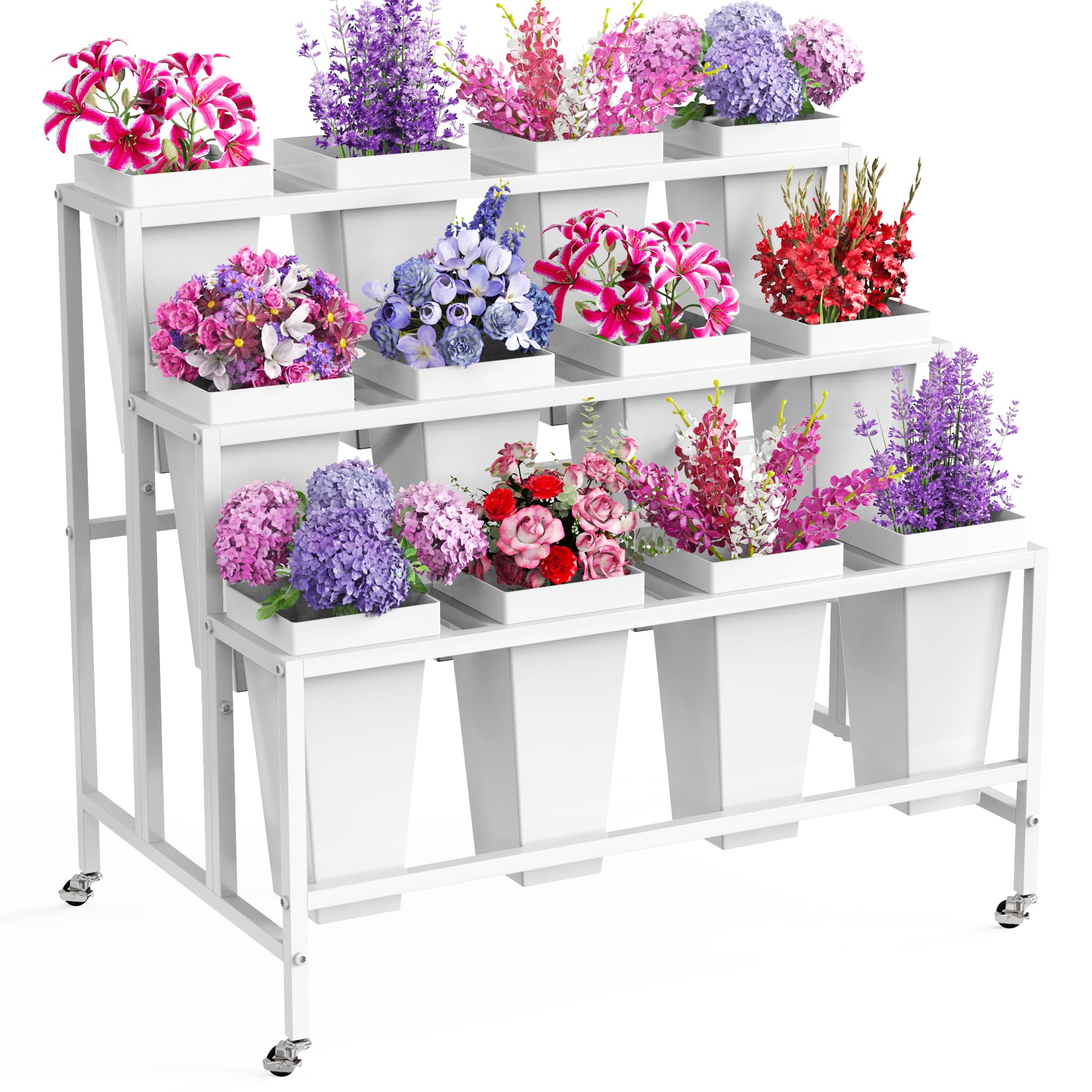 Asee'm Flower Display Stand with 12 Buckets 3 Layers Metal Plant Stand ...