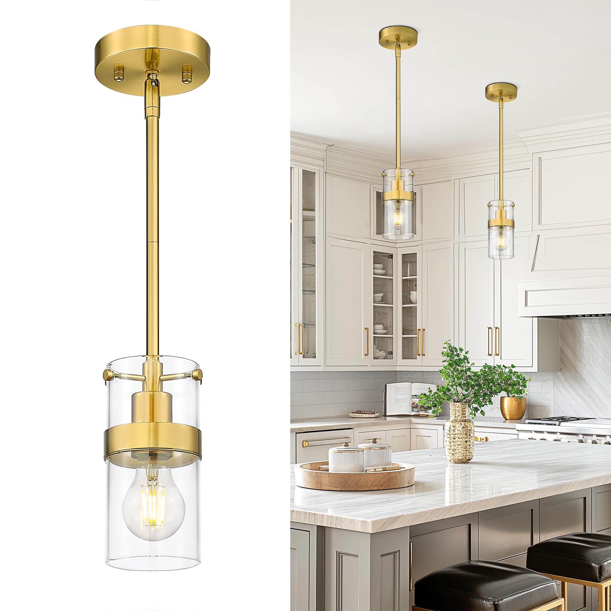 LMS Modern Cylinder Pendant Light, 1-Light Brushed Gold Pendant Light ...