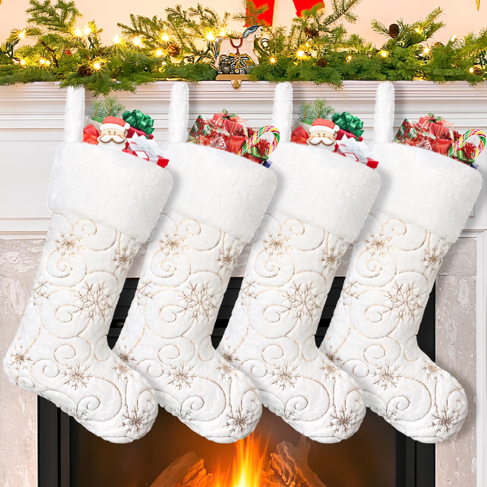 LOMOHOO 4 Pack Christmas Stockings, White Luxury Faux Fur Christmas ...