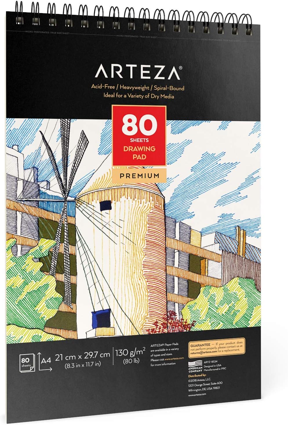 Arteza Drawing Pad A4 (21.0x29.7 mm), 80 Pages, Two Spiral Bound Artist ...