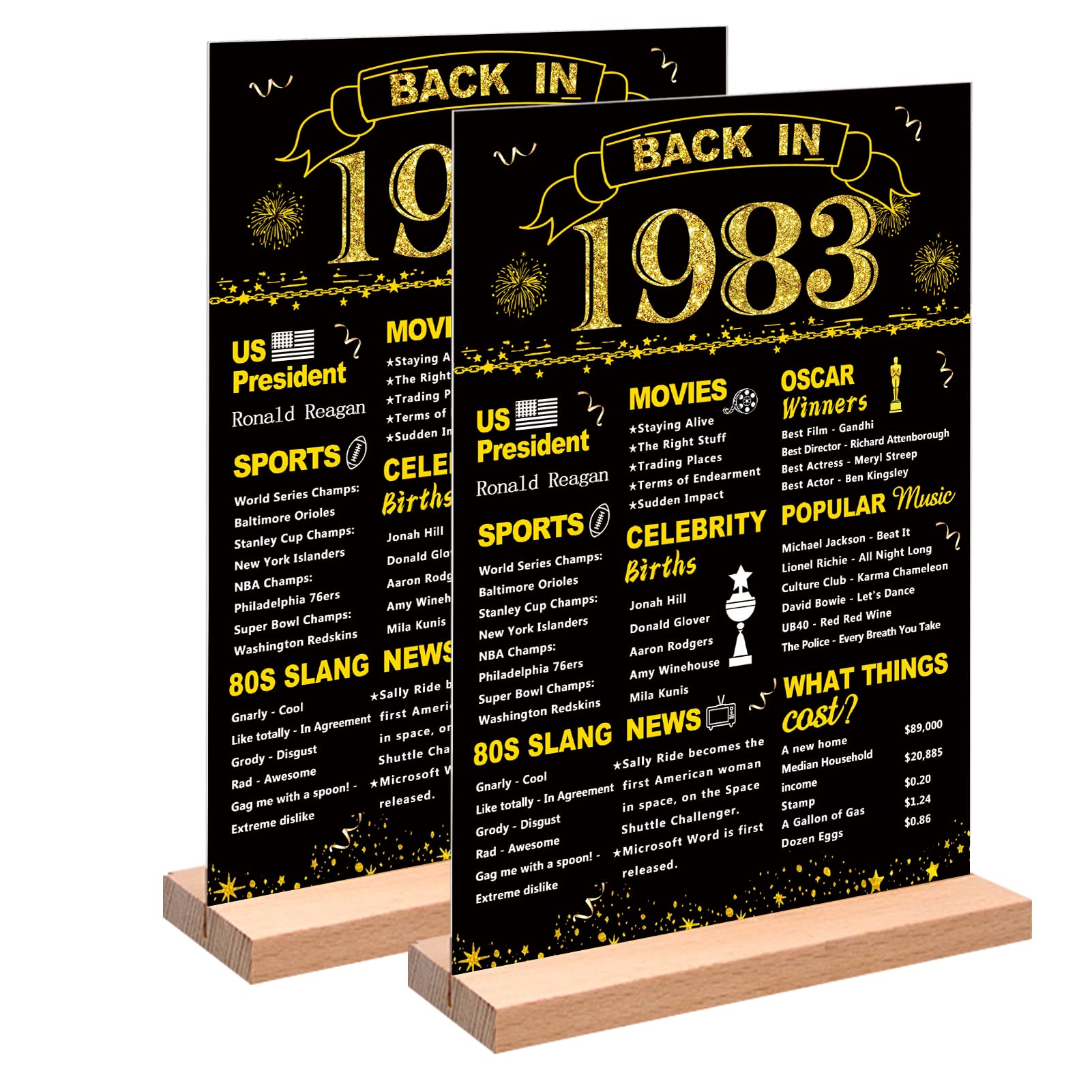 DARUNAXY Black Gold 41st Birthday Anniversary Decorations, 2PC Back in ...