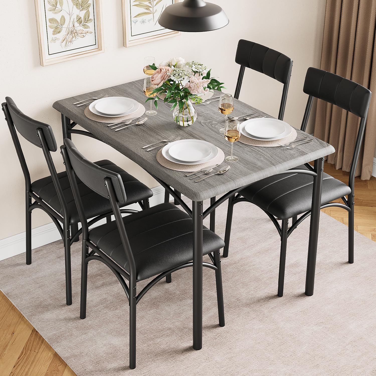 IDEALHOUSE Dining Table Set for 4, Kitchen Table and Chairs for 4 with ...