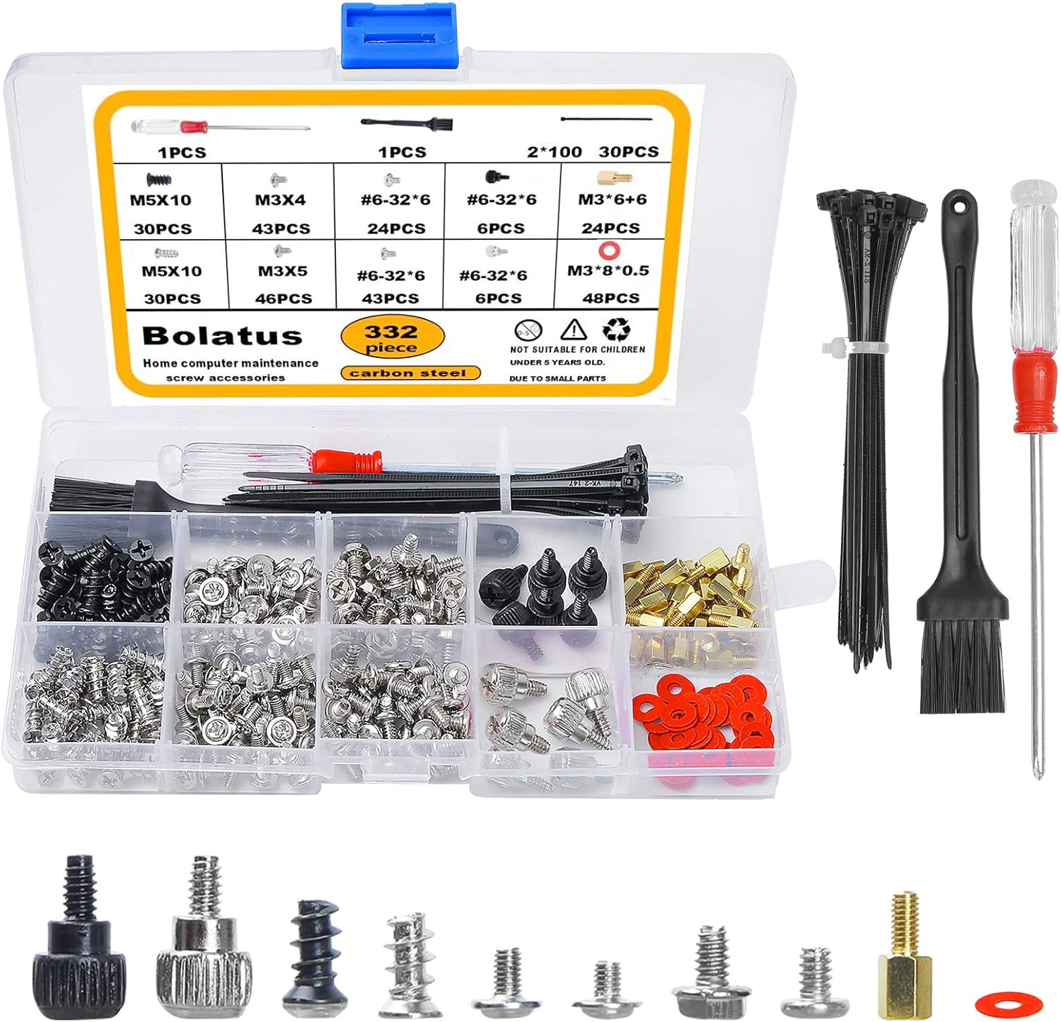 Bolatus 332Pcs Computer Screws Set, Personal Computer Screw Pc Case ...