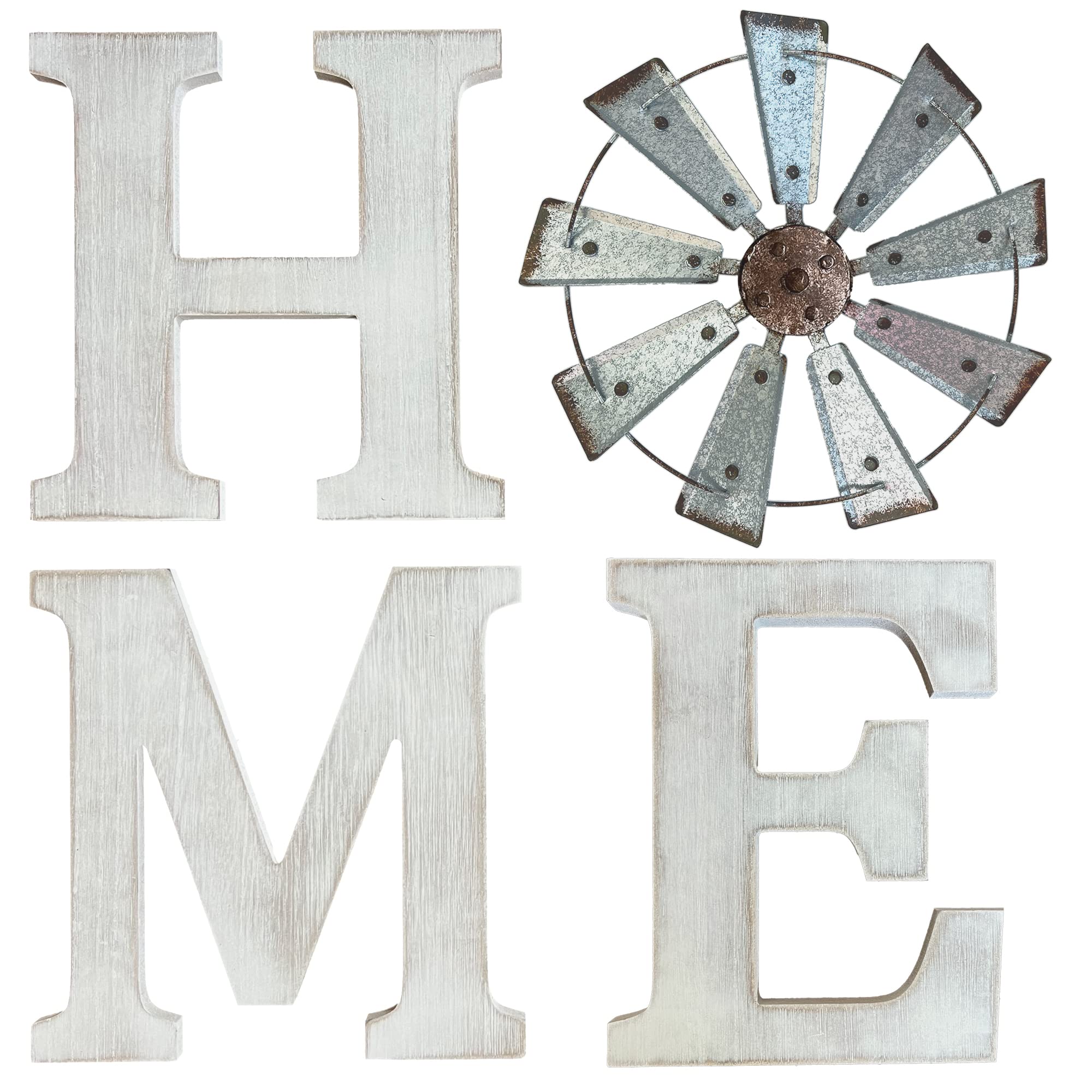 Farmhouse Wall Decor Home Letters Sign with Rustic Metal Windmill ...