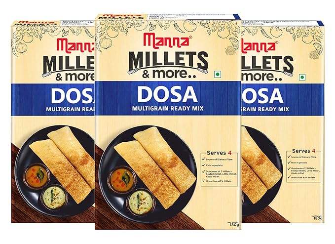 Manna Instant Multigrain Millet Dosa Ready Mix | Dosa Batter | 540g (180g x 3 Packs) Serves 12 ...