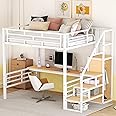 Amazon.com: Full Size Metal Loft Bed with Desk, Storage Staircase and Small Wardrobe : Home ...