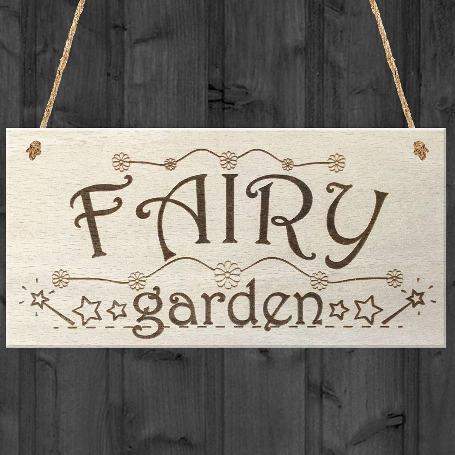 Amazon.com: Fairy Garden Wooden Hanging Plaque Shabby Chic Fairies Sign ...