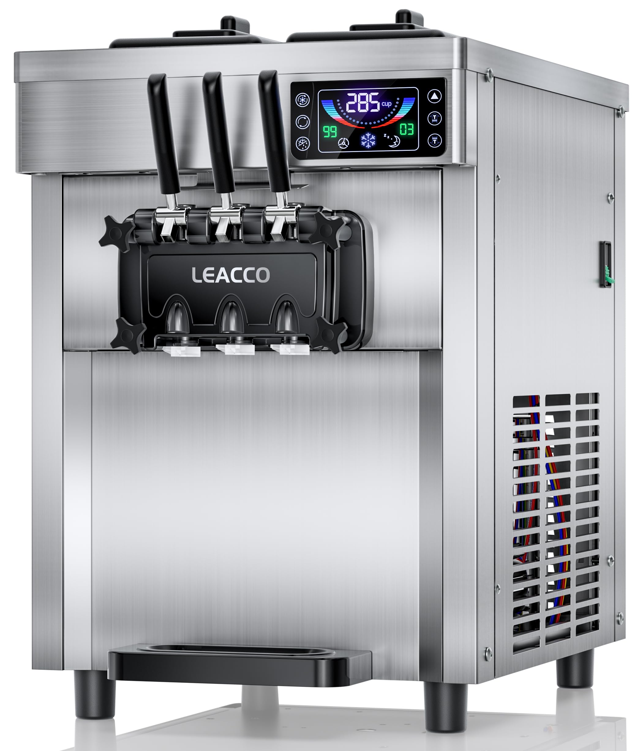 Leacco Soft Serve Ice Cream Maker Machine Commercial with 2 Hoppers, 3 ...
