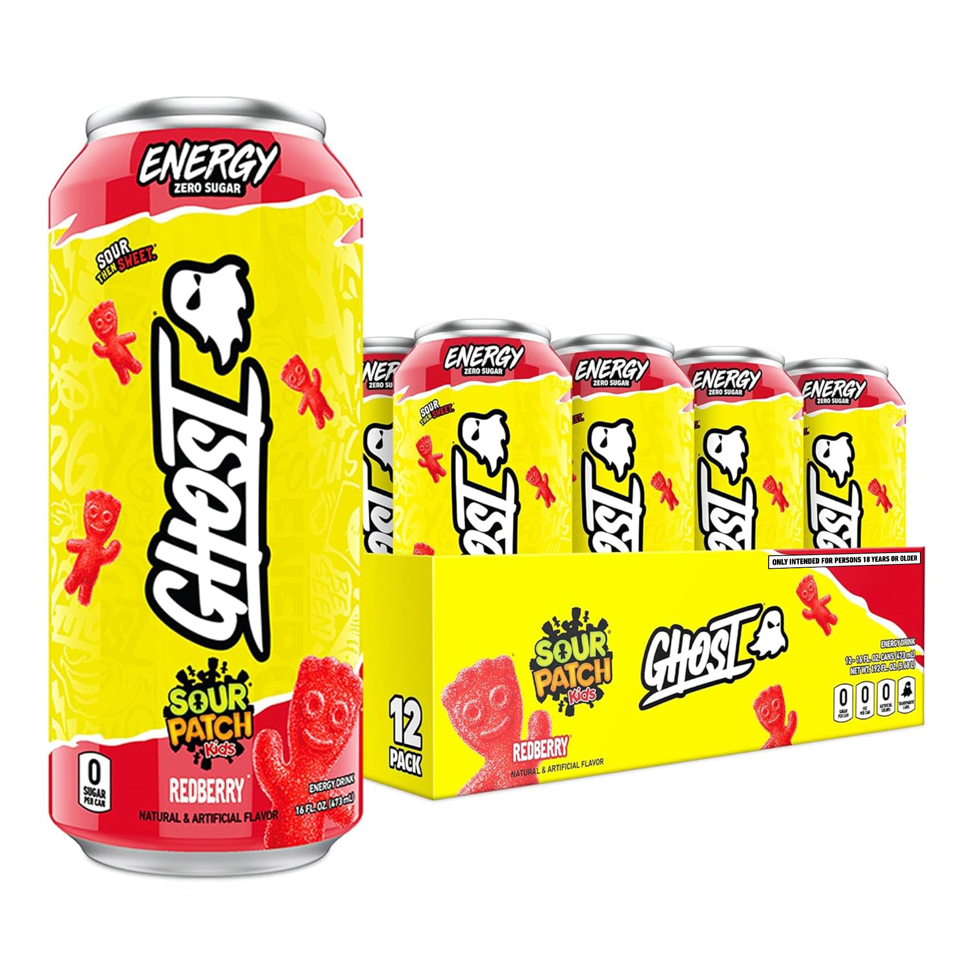 GHOST Energy Drink - 12-Pack, Sour Patch Kids Redberry, 16oz - Energy ...