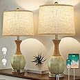 EJIAXIN Bedside Table Lamp Set of 2 - Bedroom Table Lamps with 3 Way Dimmable - Boho Rattan ...
