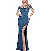 VFSHOW Womens Sexy Elegant Formal Prom Off Shoulder Ruffle High Slit Maxi Dress 2023 3D Flower ...