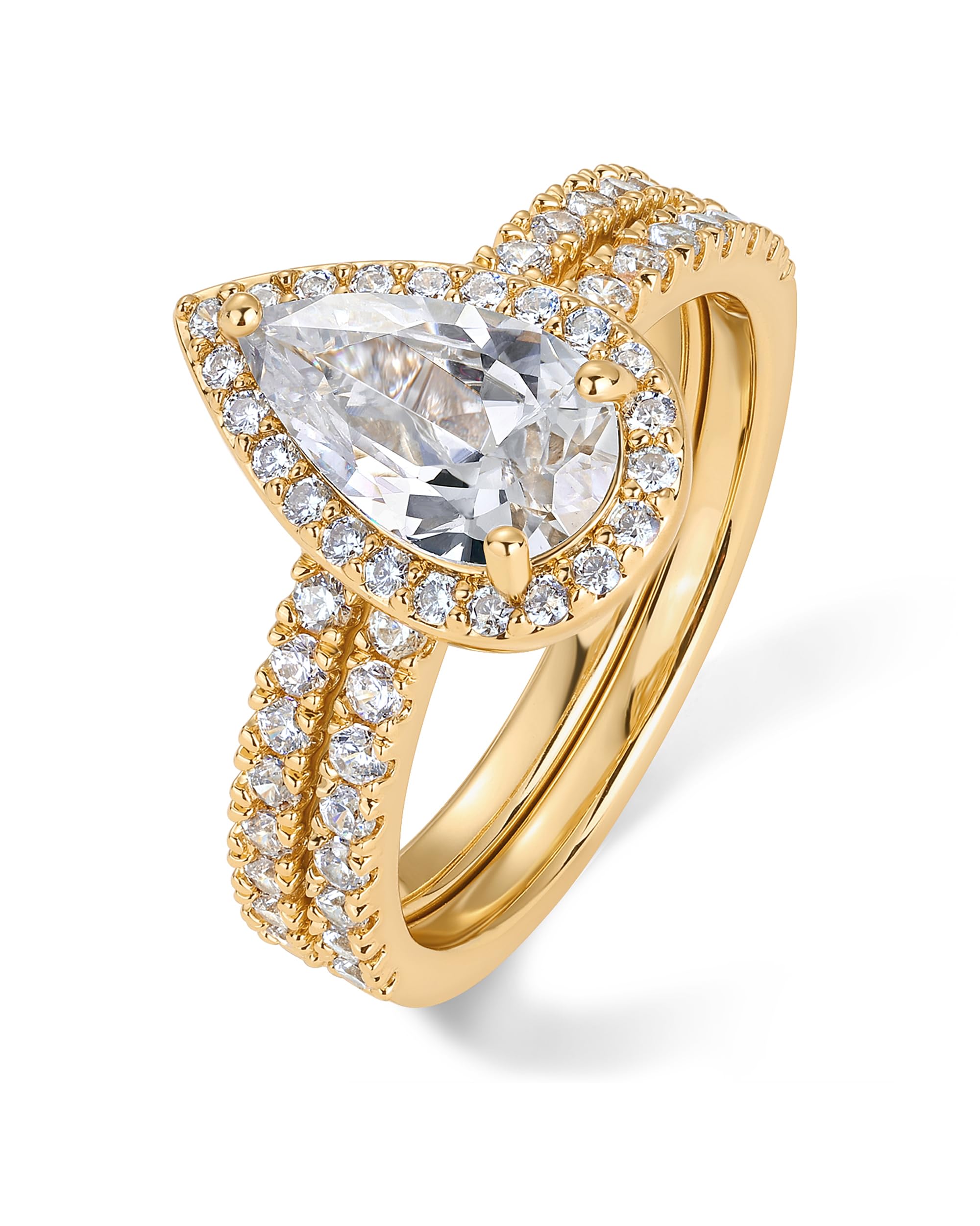 PAVOI 14K Yellow Gold Plated 1.7CT Pear Cubic Zirconia Eternity ...