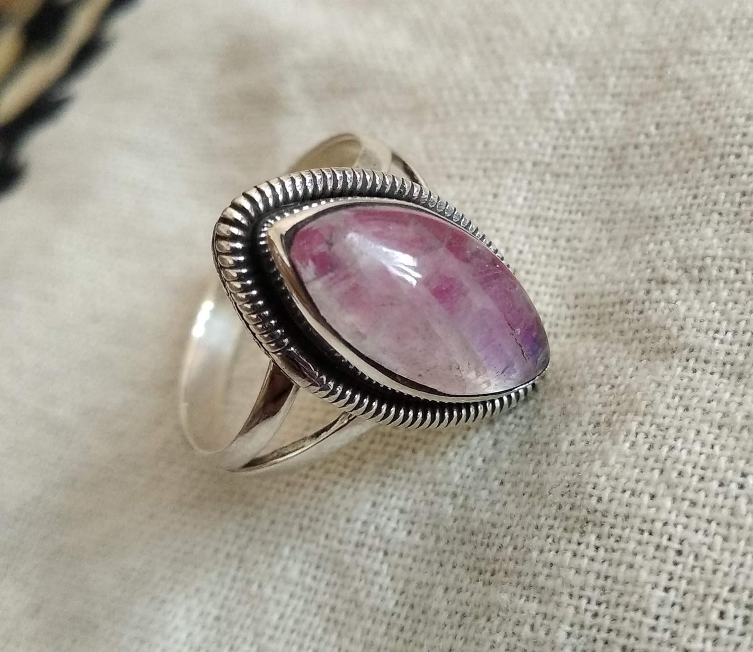 Amazon.com: Pink Moonstone Ring, 925 Silver Ring, Handmade Ring, Gypsy ...