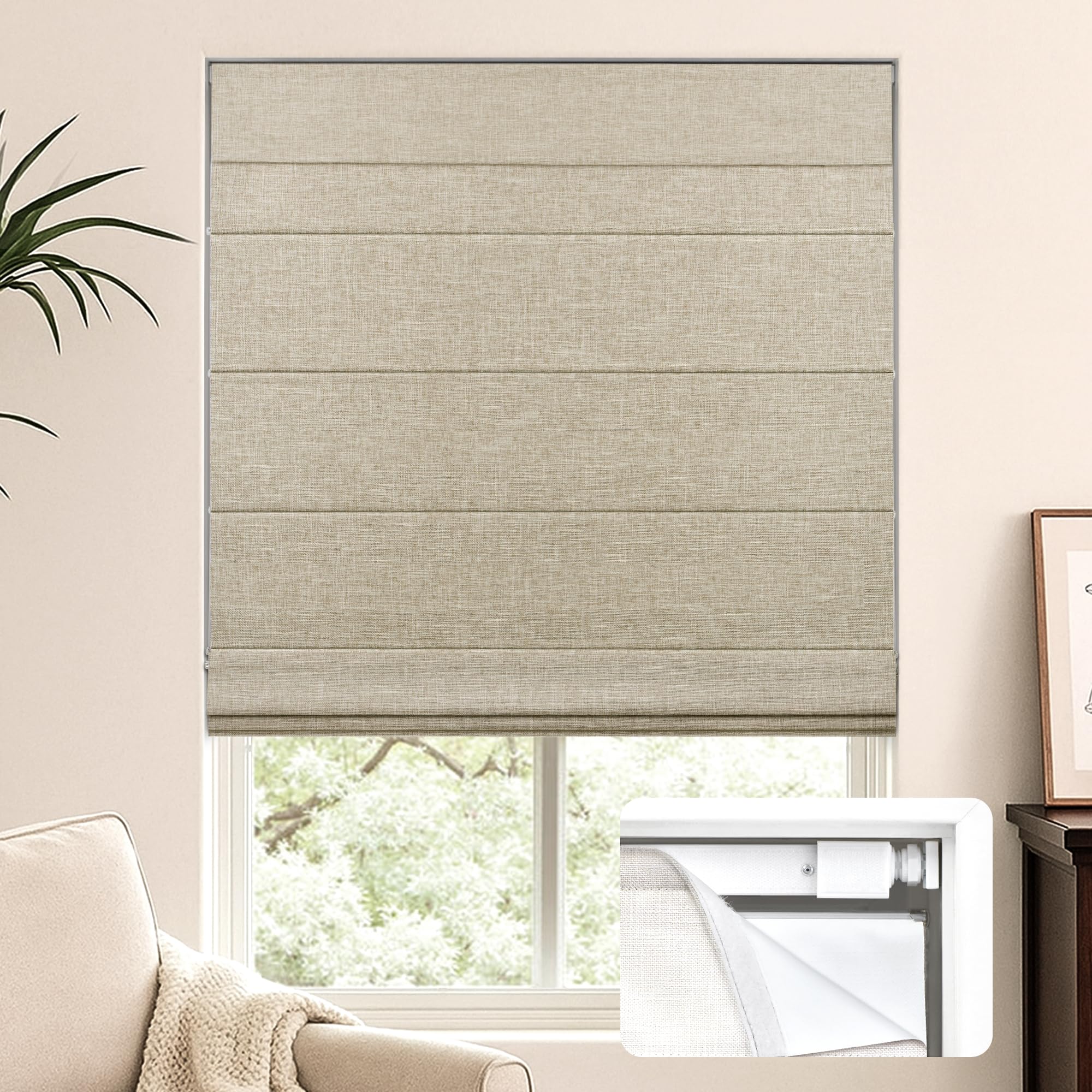 LazBlinds No Tools No Drill Cordless Roman Shades for Windows, Blackout ...