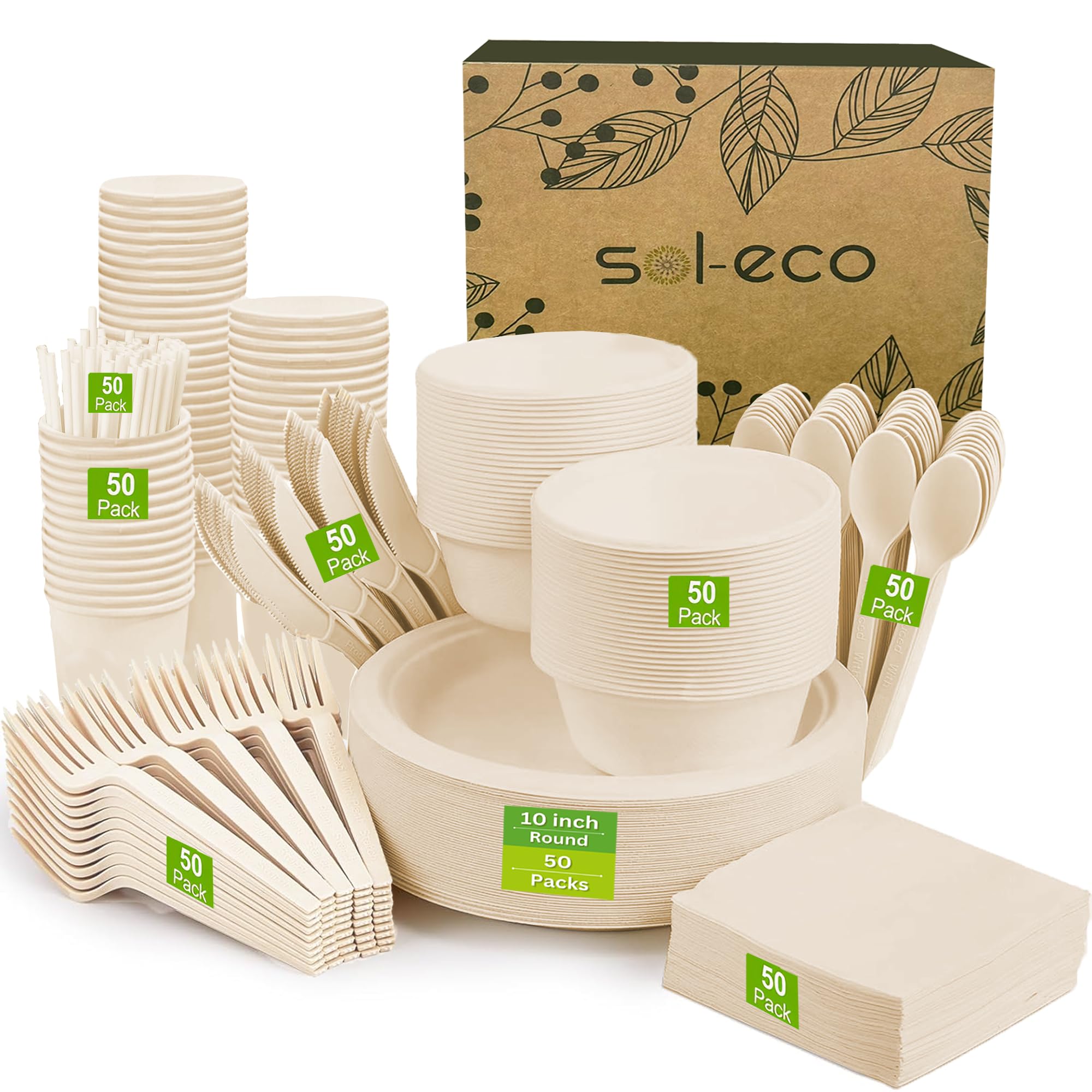SOL ECO Compostable Paper Plates, 400 PCS Heavy-Duty Compostable Plates ...