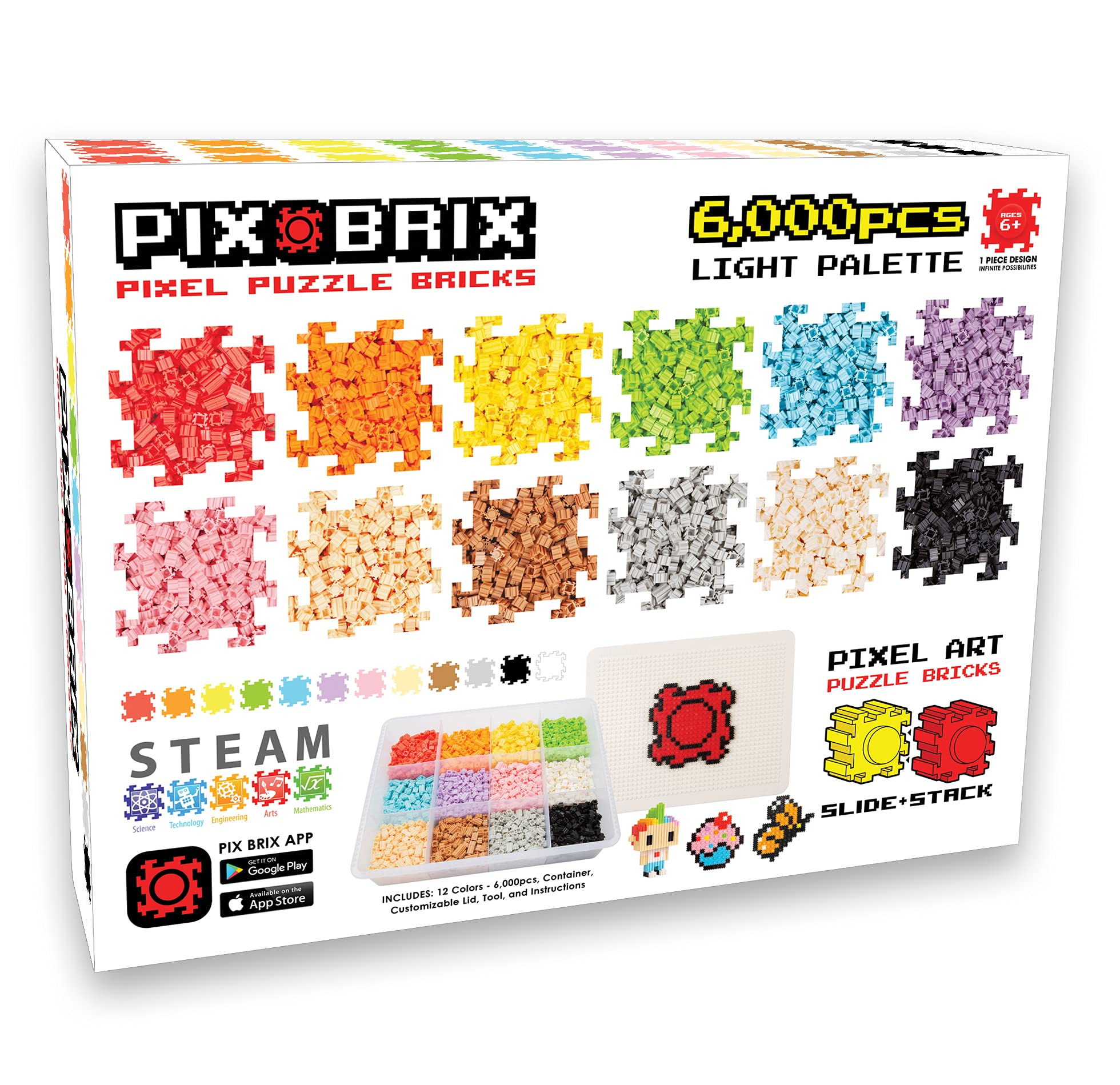 Mua Pix Brix Pixel Art Puzzle Bricks – 6,000 Piece Pixel Art Container, 12 Color Light Palette ...