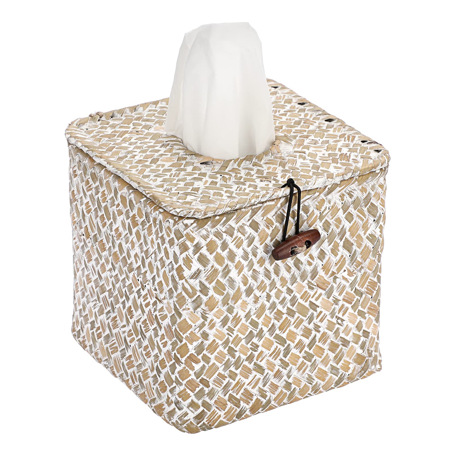 Sumnacon Tissue Box Cover Square Seagrass Tissue Box with Lid, Woven ...