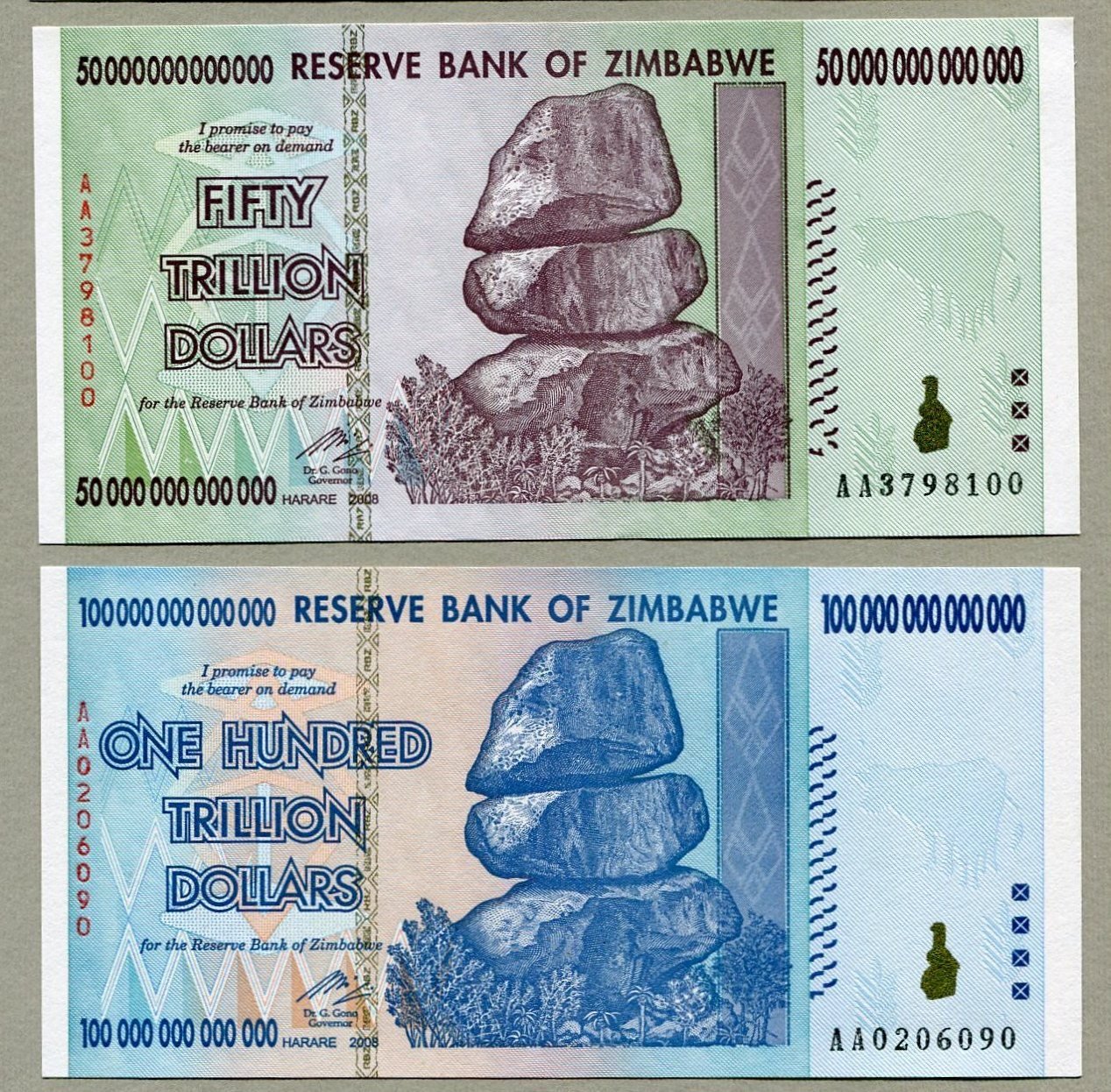 Trillion Dollar Pair Zimbabwe - 50 Trillion and 100 Trillion Dollar ...