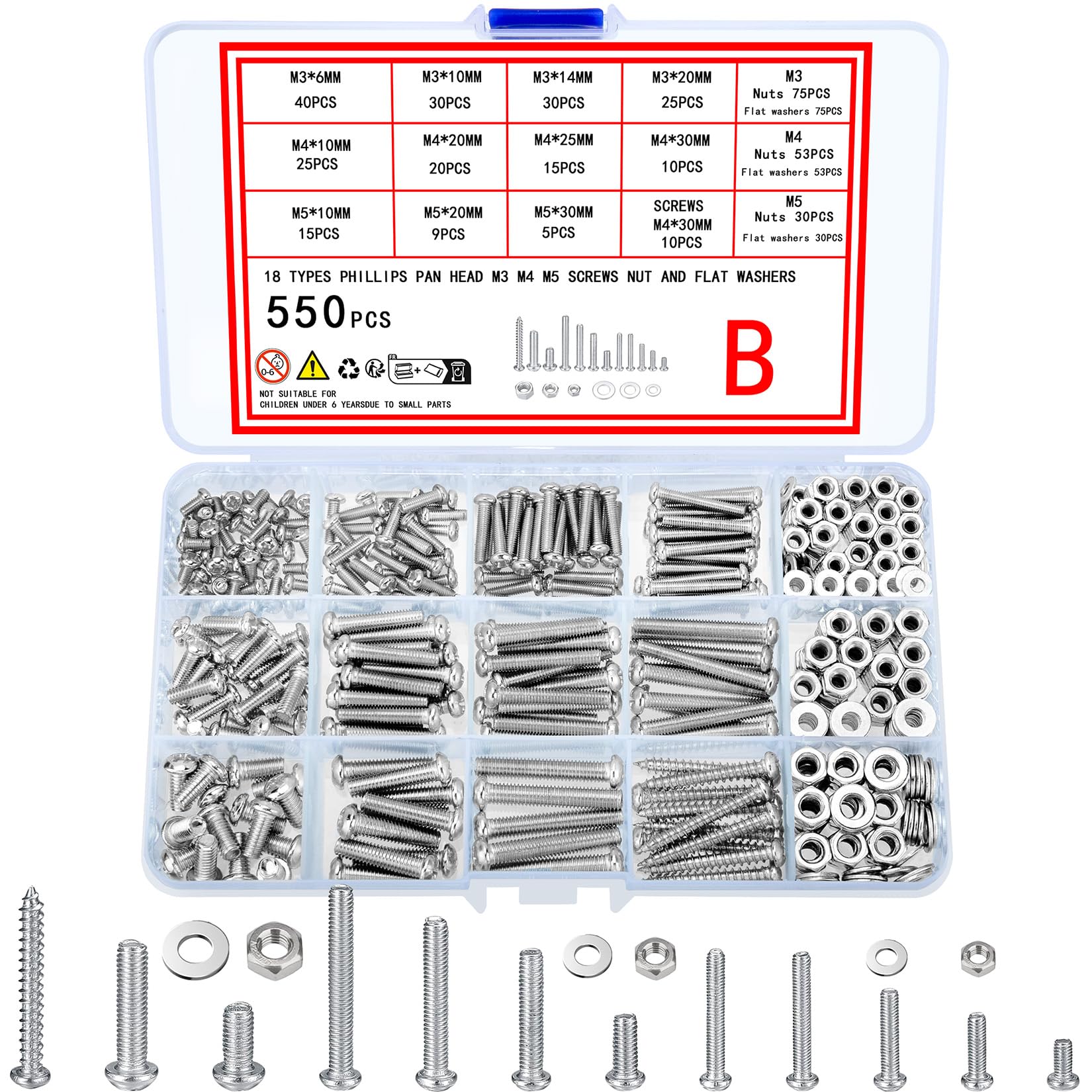 wugongshan 550 Pcs Screws Bolts and Nuts Assortment Kit, Metric Machine ...