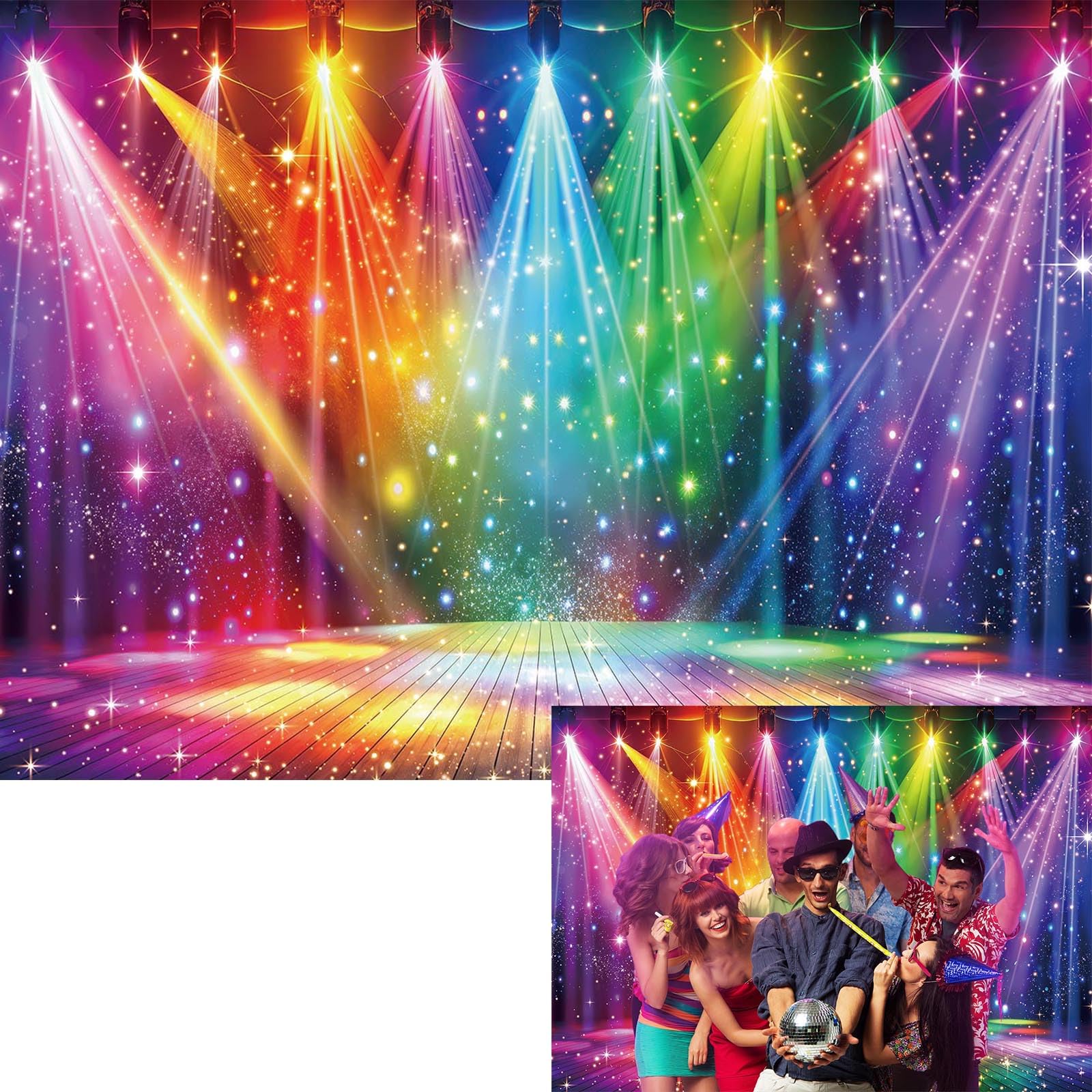Rainbow Stage Disco Backdrop 7x5FT Colorful Stage Music Photography ...