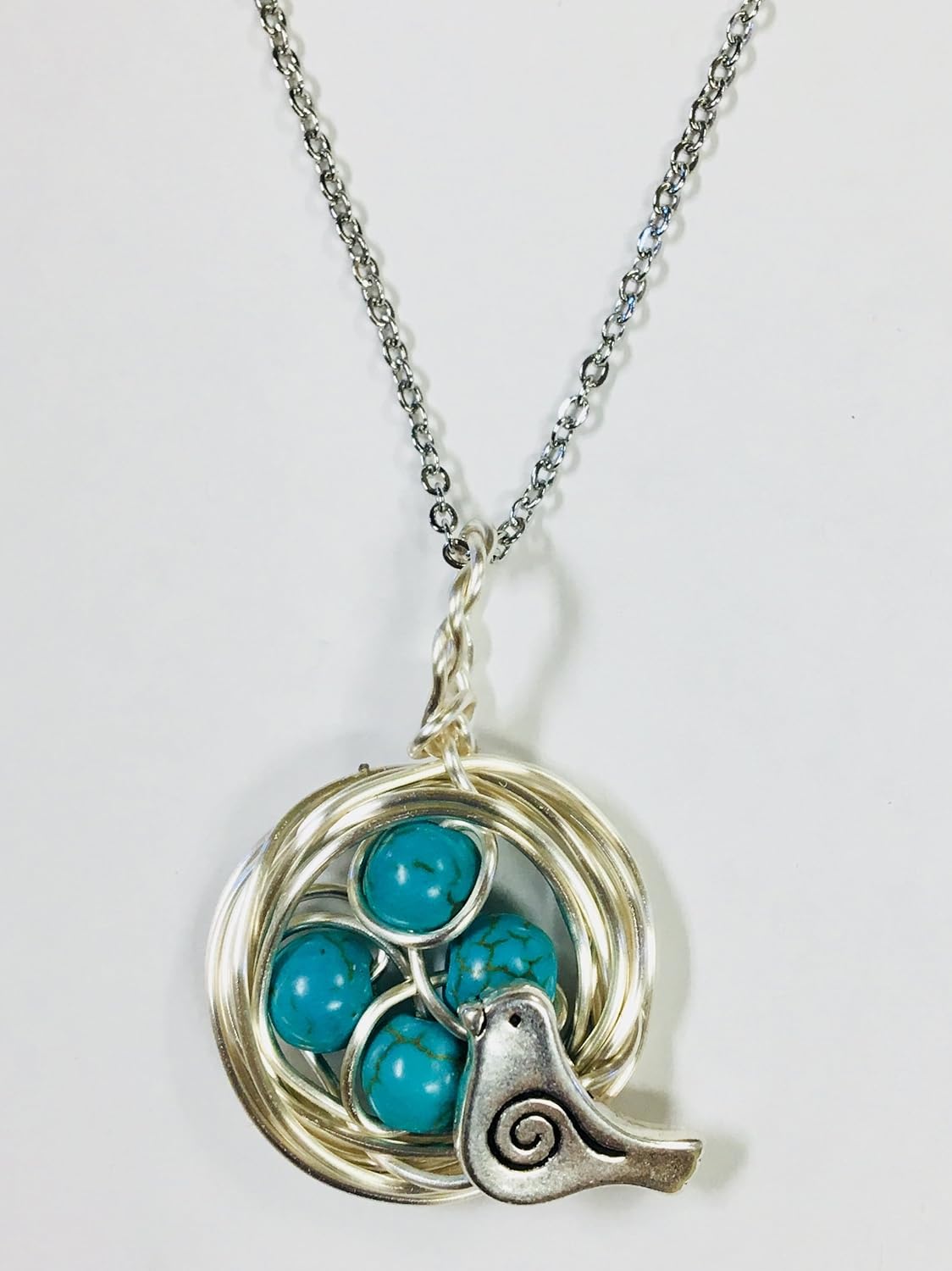 Amazon.com: Robins Nest or Bird's Nest Pendant with 4 Turquoise Eggs on ...