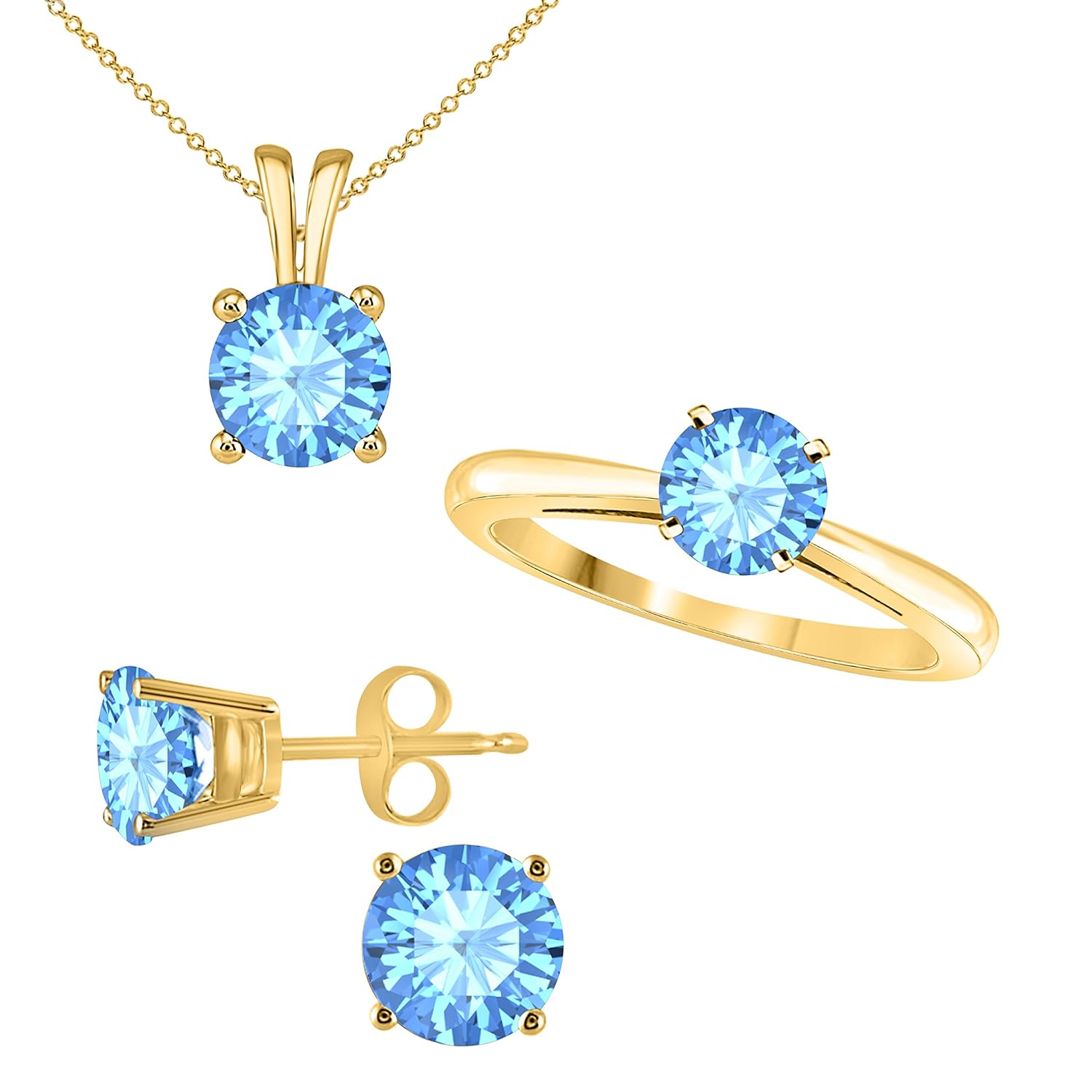 Birthstone Sets 6 MM Round Cut Cubic Zirconia Ring Pendant and matching ...