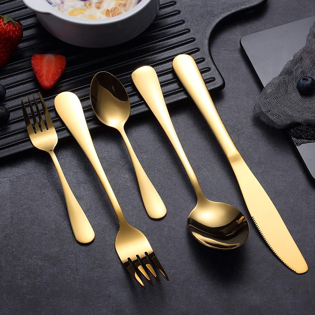 HOMQUEN Cutlery Set, Gold Flatware Set, Stainless Steel Set Service for ...
