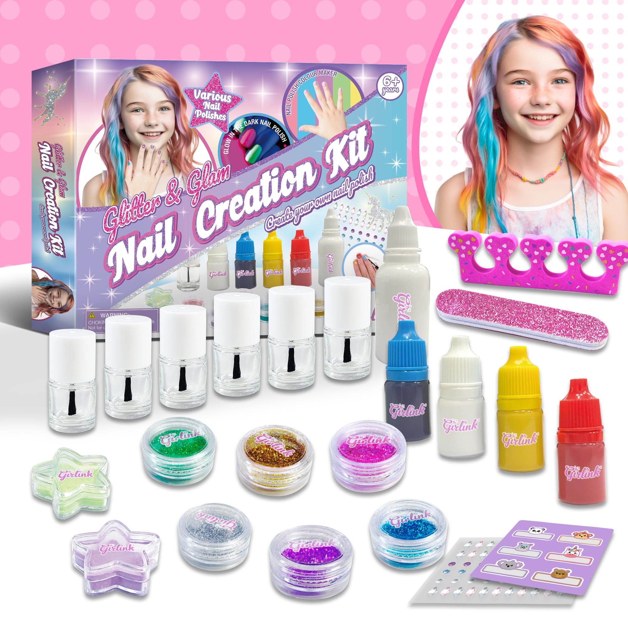 GIRLINK Kids DIY Nail Polish Set for Girls, Kit of 22, 1000+ Unique ...