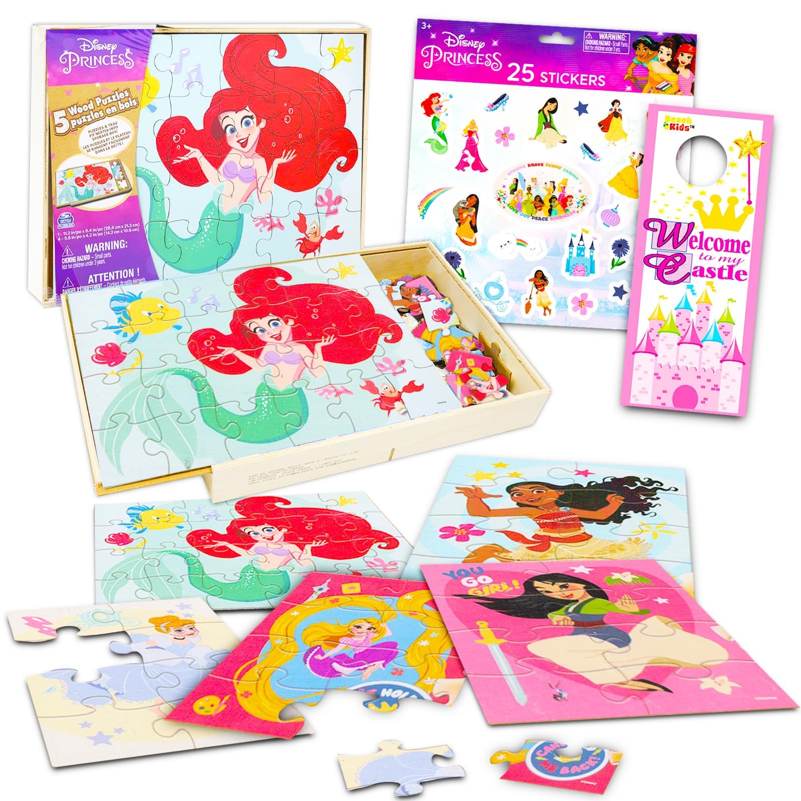 Princess Wooden Puzzle 5 Pack - 24 Piece Princess Wood Puzzles Bundle ...