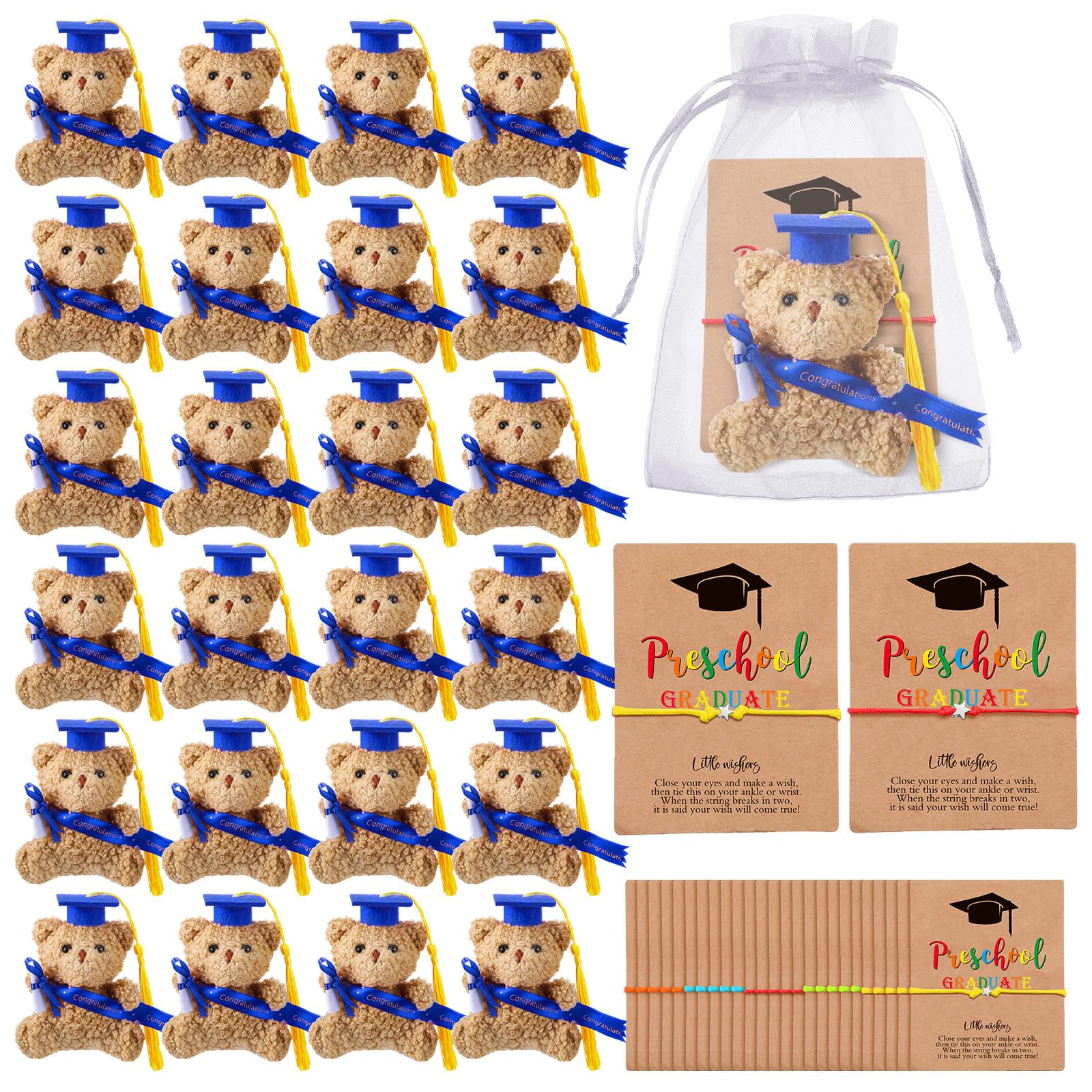 50 Pcs 2025 Preschool Graduation Bear Bulk Set with 25 Mini Graduation ...