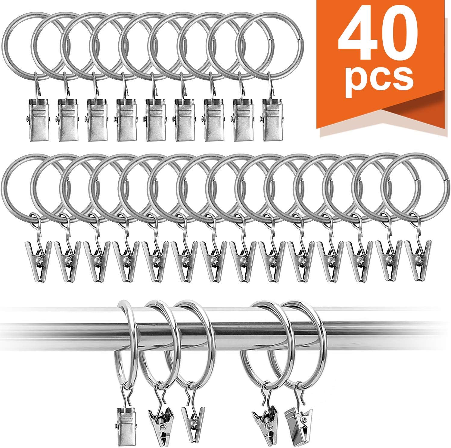 Amazon.com: Kissmi 40 Pcs Nickel Plating Metal Curtain Clip Rings (1.26 ...
