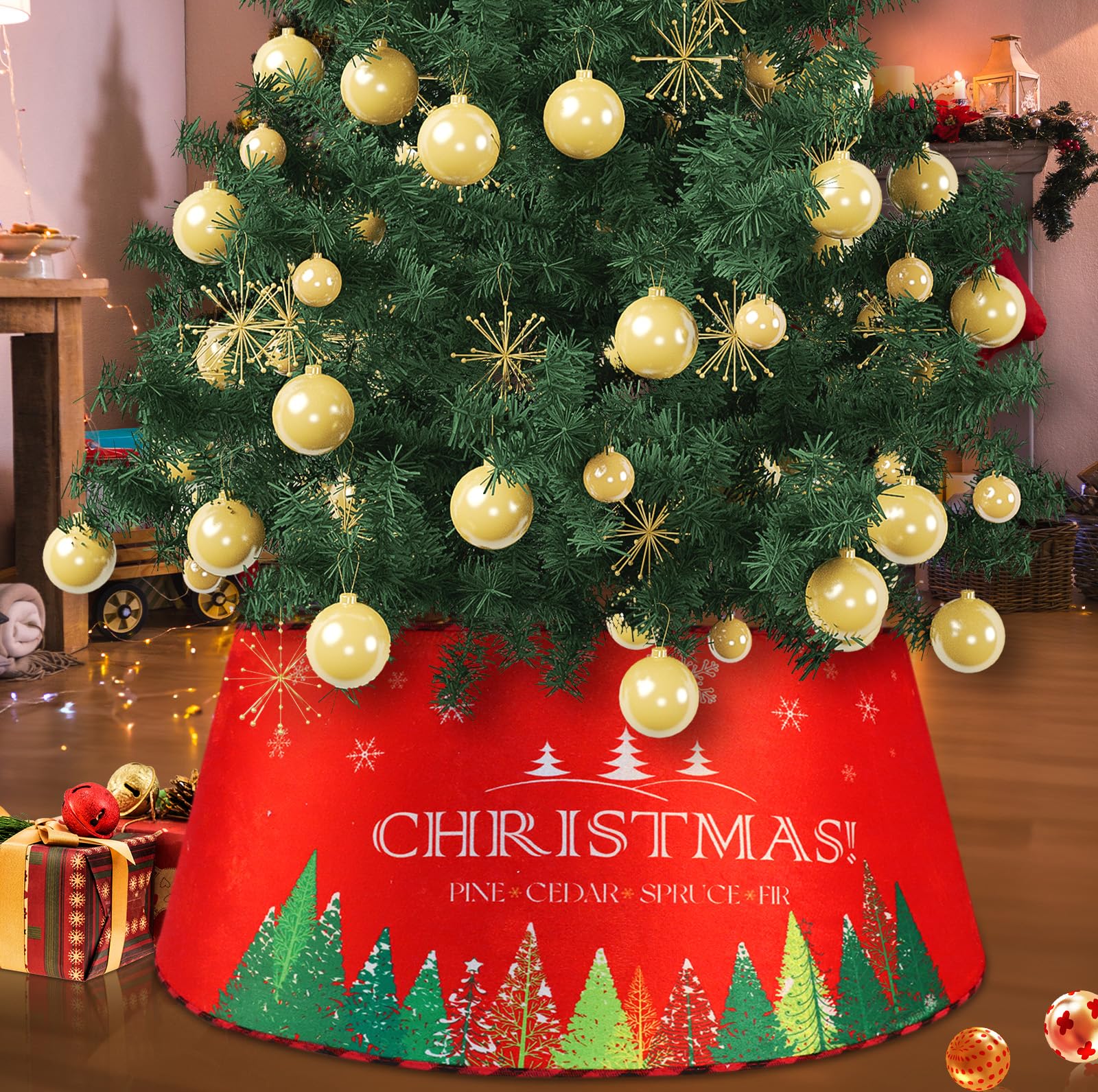 Christmas Tree Collar Christmas Tree Skirt Base Cover Red Green 26Inch ...