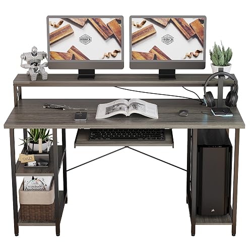 IRONCK Computer Desk 55", PC Desk with Keyboard Tray Monitor Storage ...