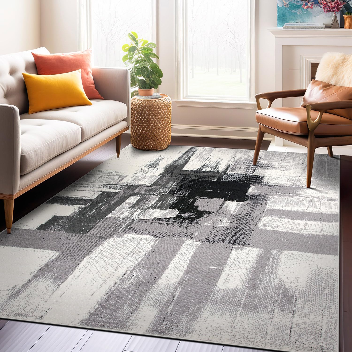 Rugshop Contemporary Modern Abstract Area Rug 5' x 7' Black for sale ...