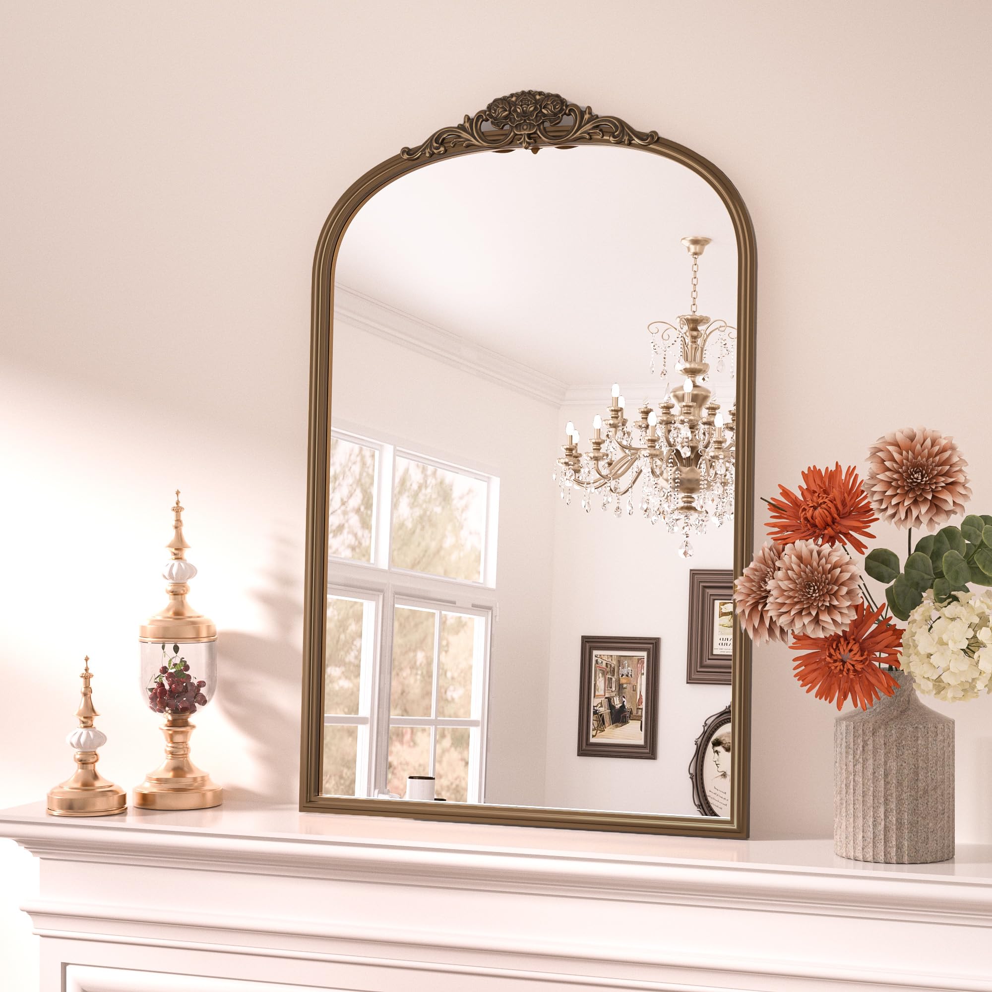 Keonjinn Vintage Gold Mirror for Wall, 40" x 30" Large Arched Mirror ...