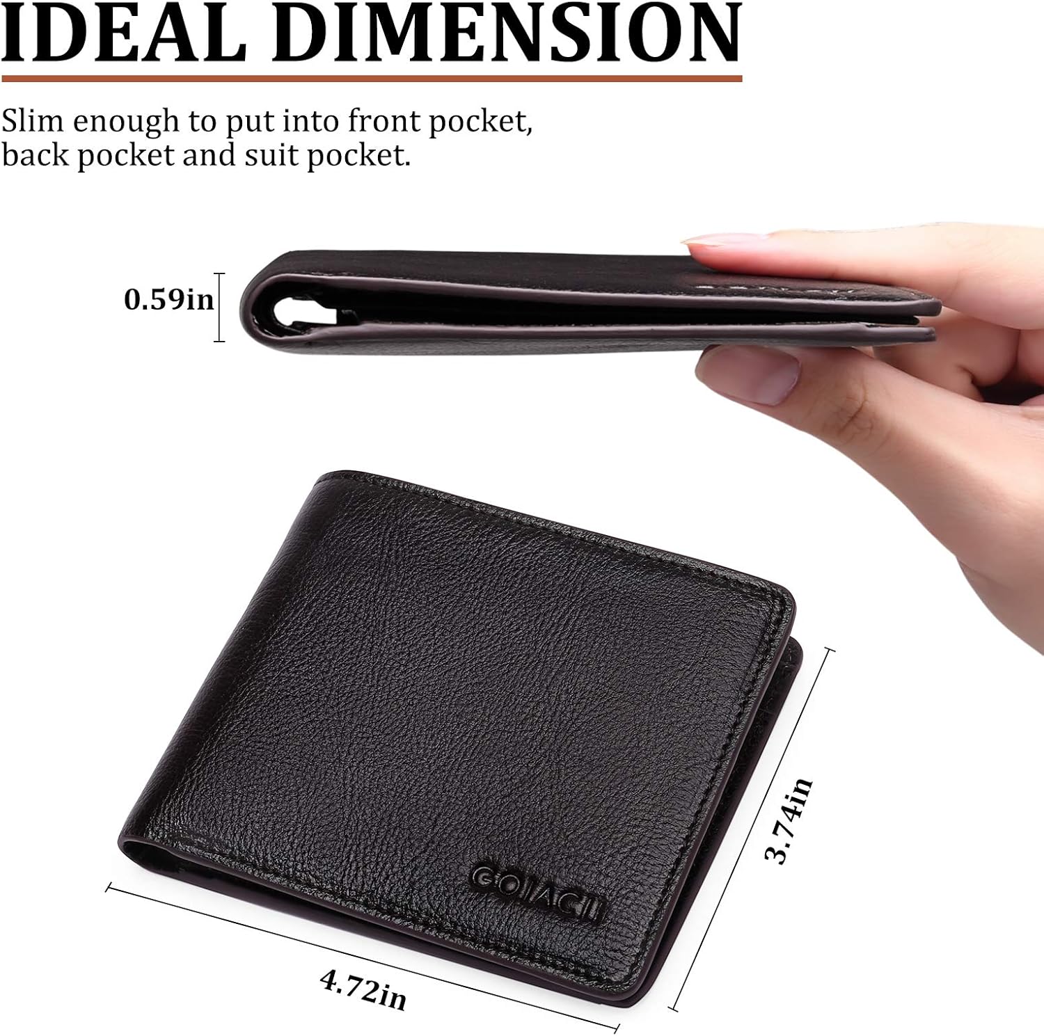GOIACII Mens Wallets Genuine Leather RFID Blocking Slim Bifold Flip ...