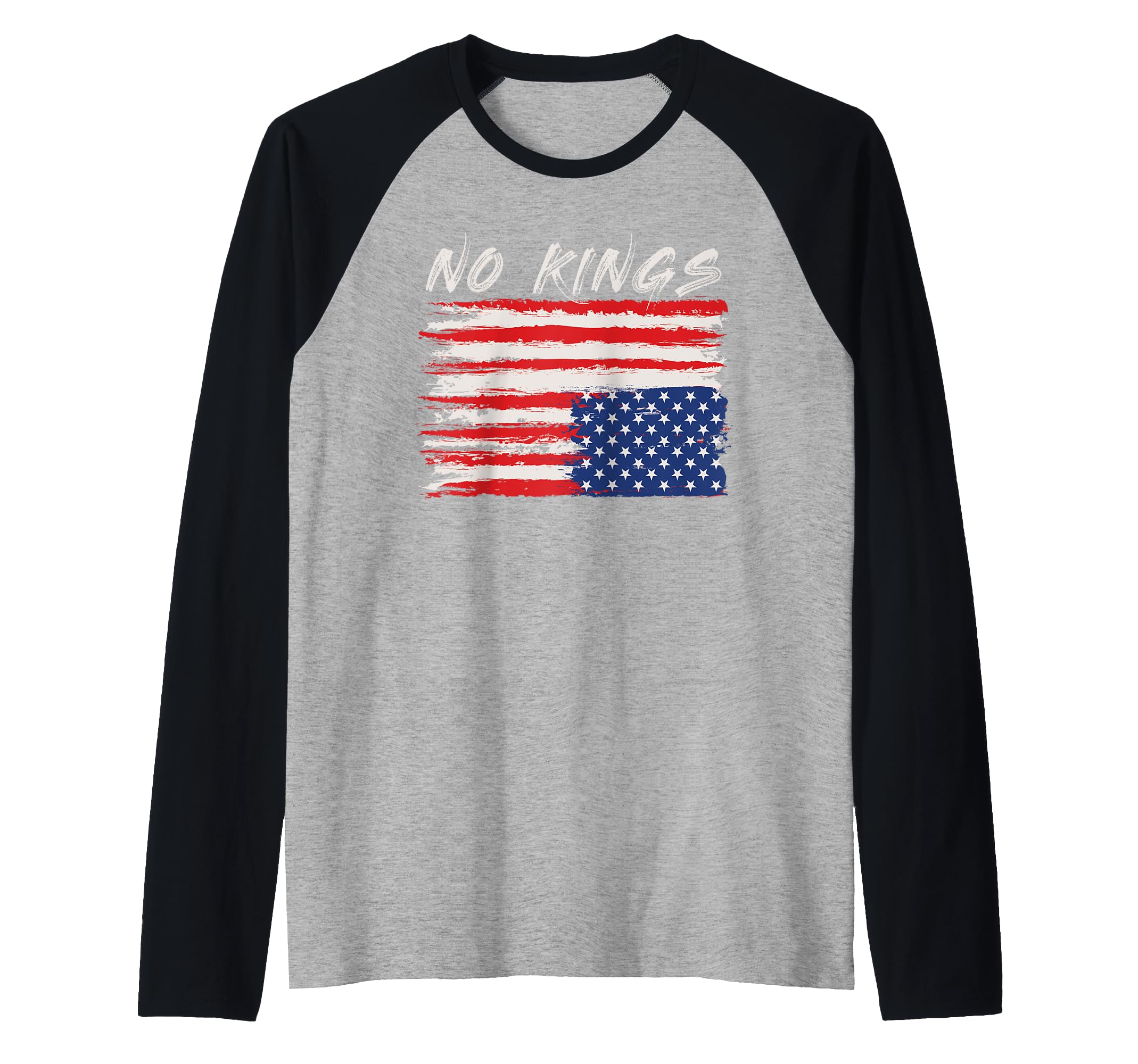American Flag Upside Down Distress No Kings Raglan Baseball Tee for ...