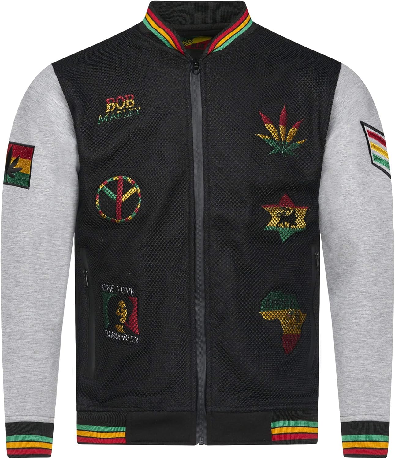 Men's Rasta Baseball Winter Jacket Fleece Material Rastafarian Patches ...