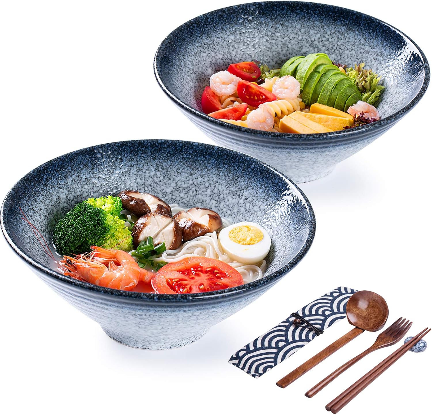 Porcelain Ramen Bowl Set, 2×1500ml Japanese Mini Noodle Bowls with ...