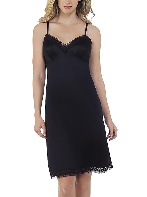 VASSARETTE Women's Lace Trim Anti-Static Full Slip 10103, Black Sable ...