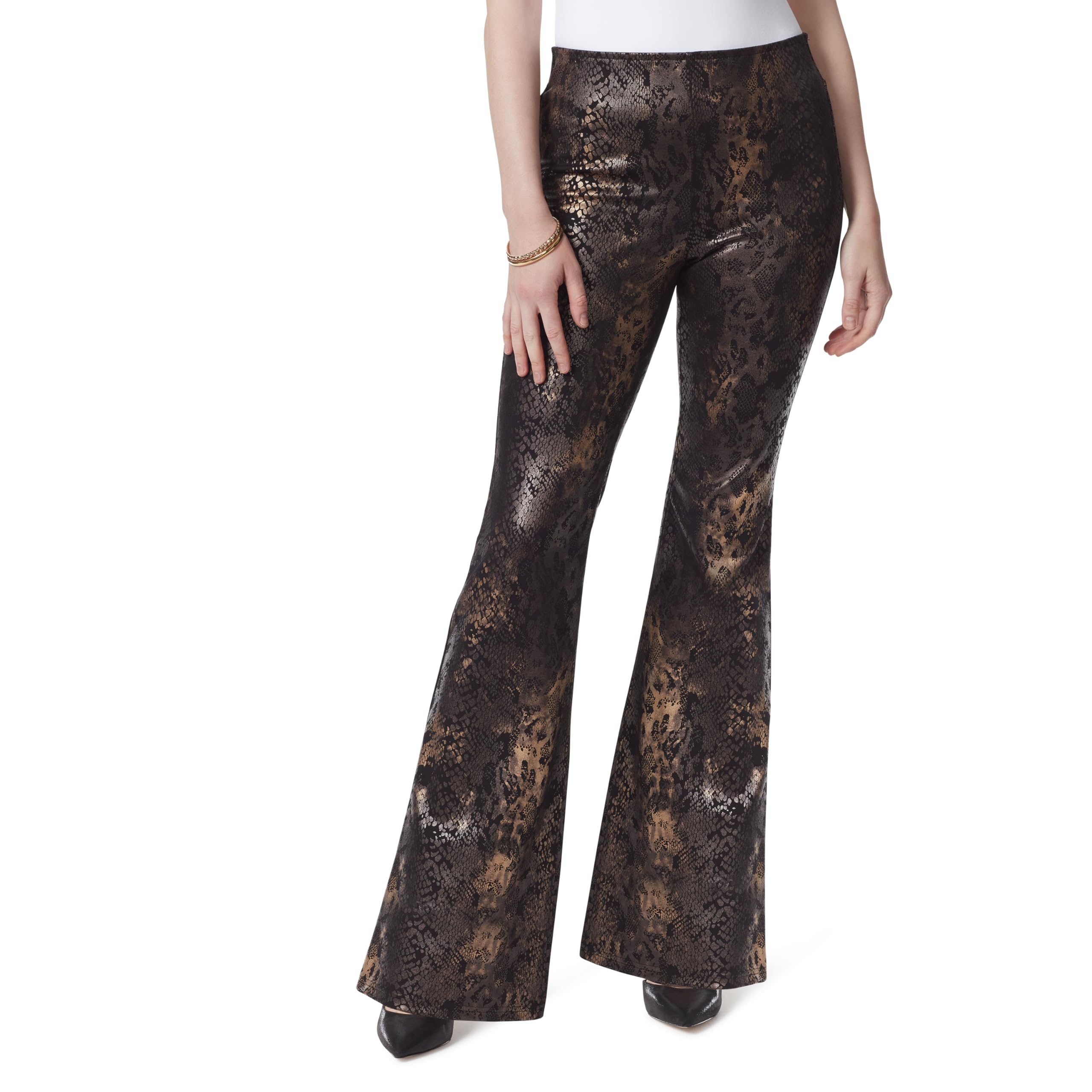 Jessica Simpson Women's Pull On Flare Jean Standard, FOIL Snake for ...